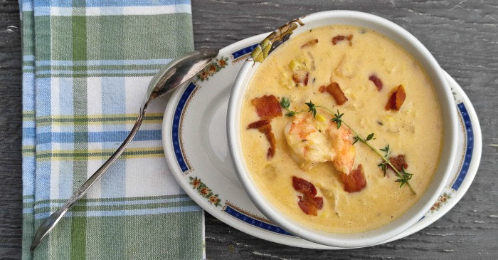Shrimp Chowder - Bacon Corn Shrimp Bisque with Fresh Thyme