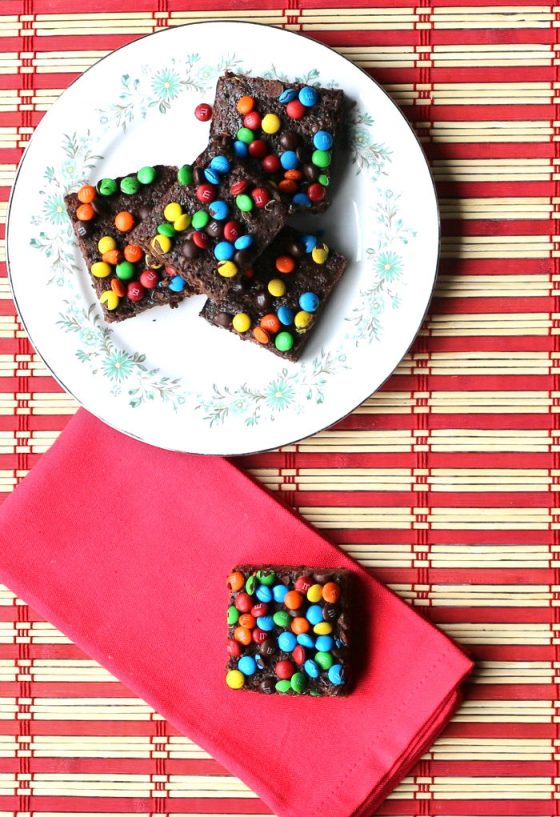 Box Mix Brownies with M&M add ins - Easy and Fun Dessert - Recipes Just 4U