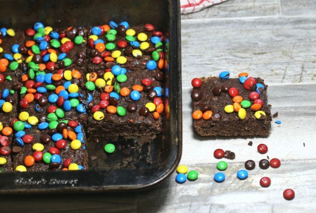 Box Mix Brownies with M&M add ins - Easy and Fun Dessert - Recipes Just 4U